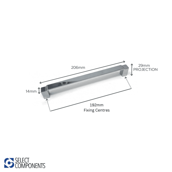 192mm Polished Silver Chrome Square D Kitchen Cupboard Handle - Select ...